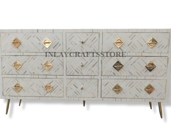 Bone Inlay Scrollvine Design 6 Drawers Chest White, Bone Inlay ...