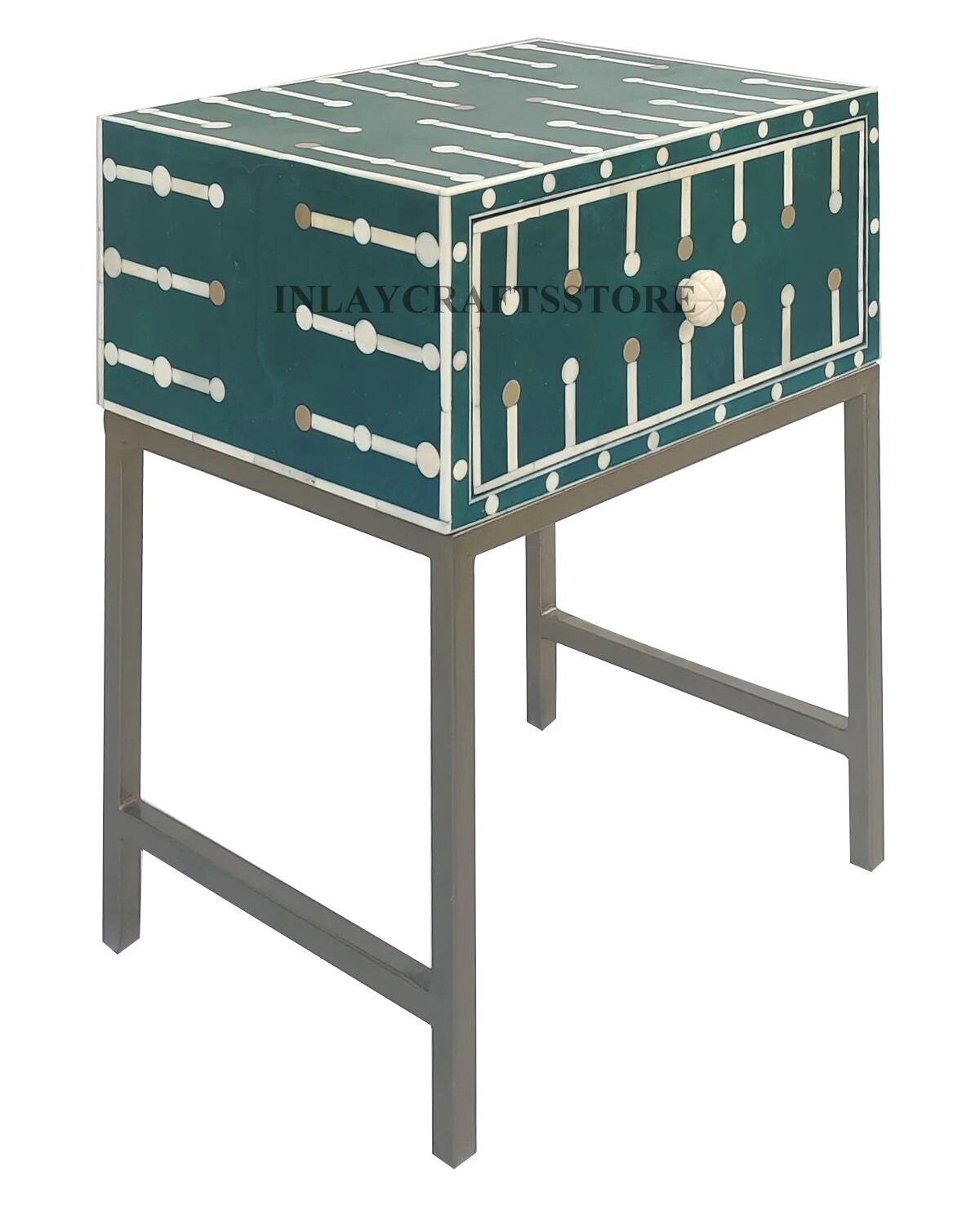 Bone Inlay Sprout Design Bedside Table Emerald Green Bone - Etsy