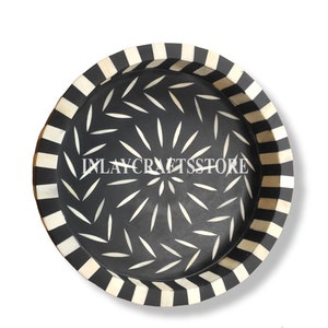 Handmade Bone Inlay Round Service Tray Black - Etsy