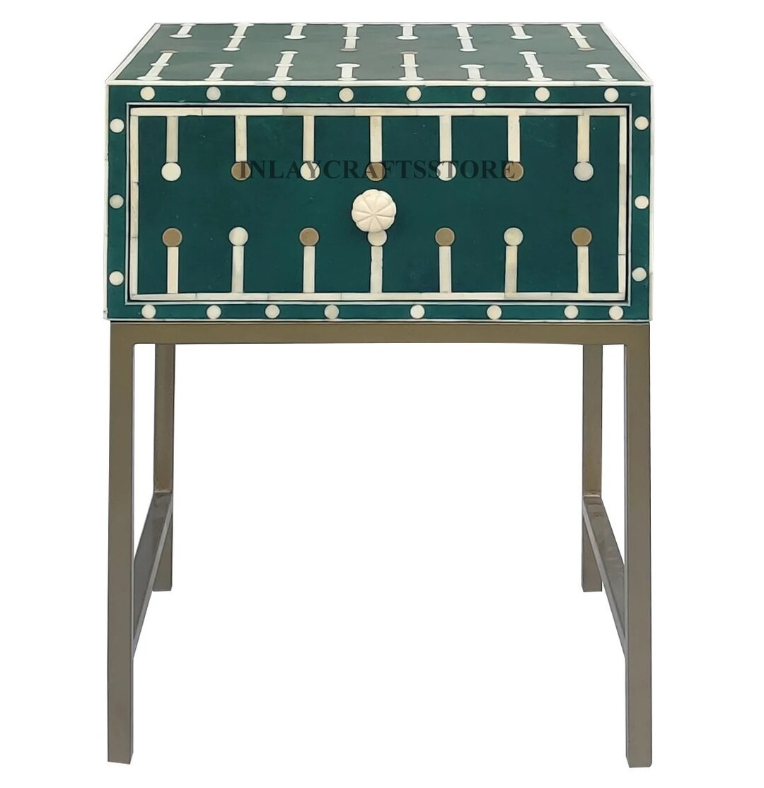 Bone Inlay Sprout Design Bedside Table Emerald Green Bone - Etsy