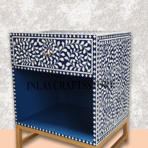 Bone Inlay Scrollvine Design Bedside Table Indigo Blue Bone - Etsy