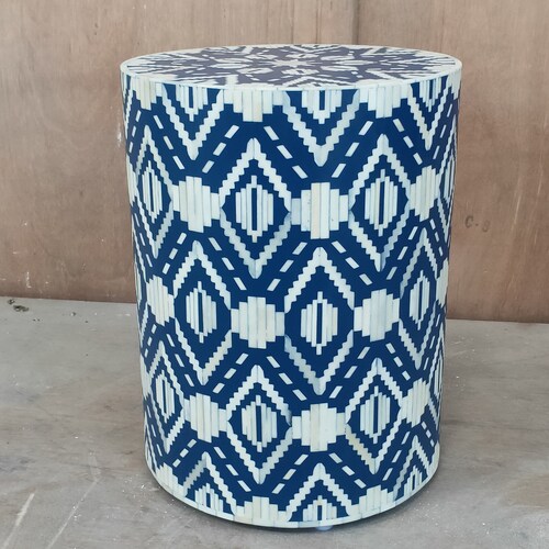 Bone Inlay Ikat Design Round Side Table Navy Blue Bone Inlay - Etsy