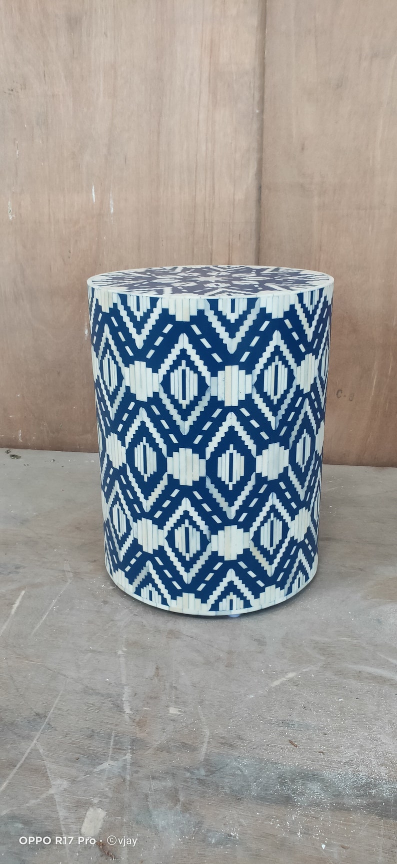 Bone Inlay Ikat Design Round Side Table Navy Blue Bone Inlay - Etsy