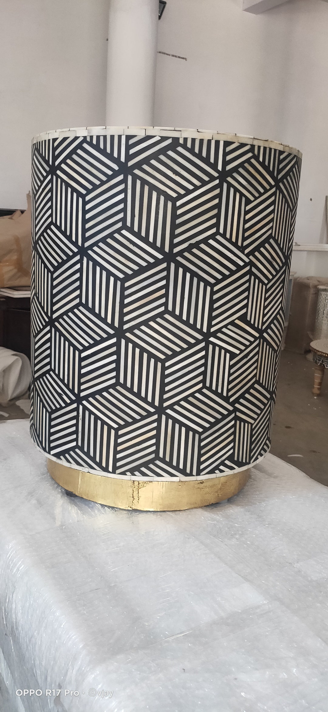 Bone Inlay Optical Round Side Table Black Bone Inlay Optical - Etsy