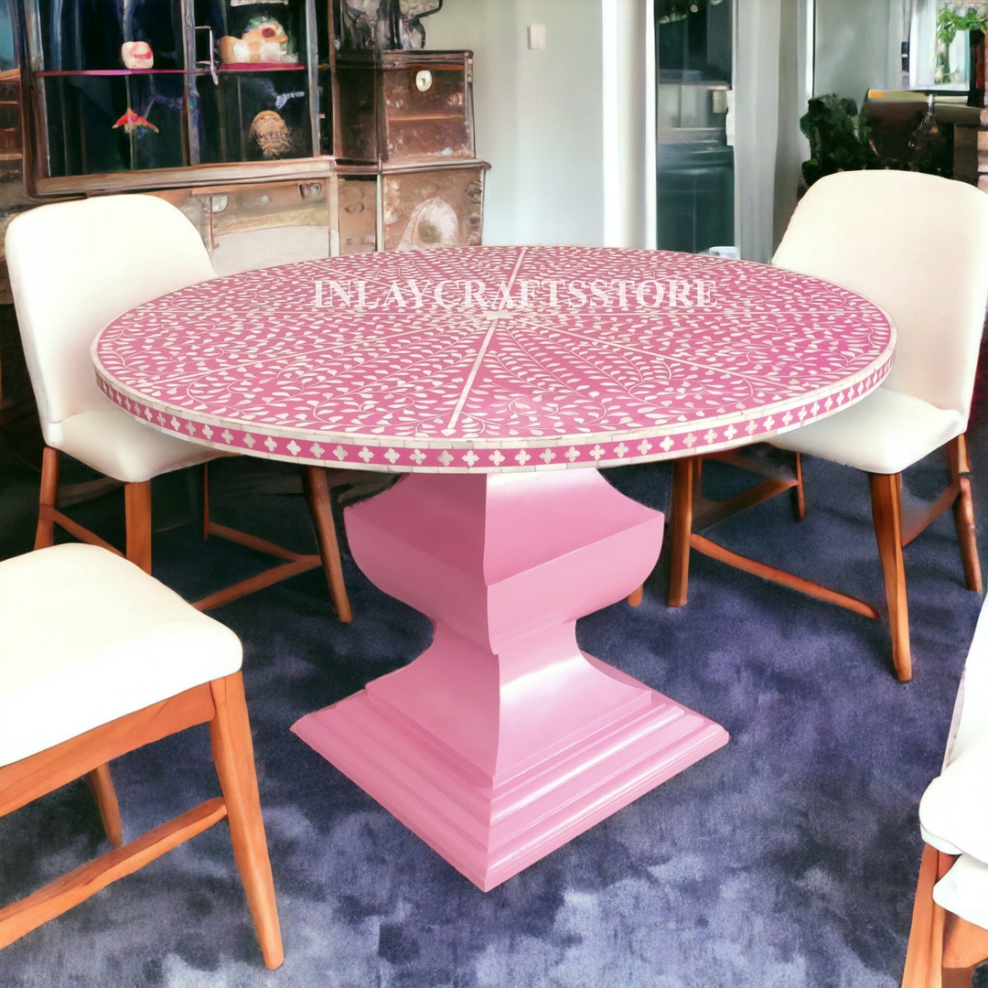 Bone Inlay Floral Design Big Dining Table Pink, Bone Inlay Floral ...