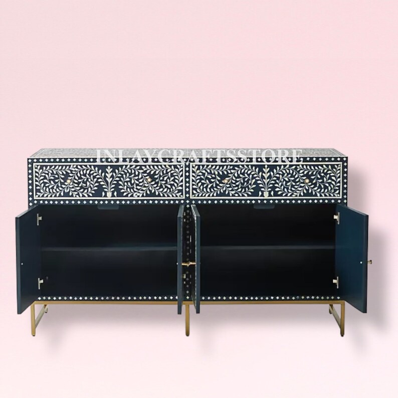 Bone Inlay Scrollvine Design Buffet Table Indigo Blue Bone - Etsy