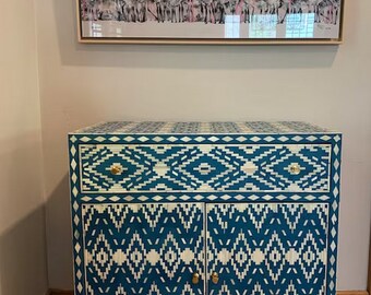 Bone Inlay Ikat Design Entryway Cabinet Indigo Blue, Bone Inlay Ikat ...