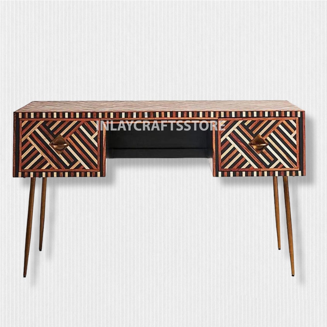 Bone Inlay Optical Design 2 Drawer Console Table Brown, Bone Inlay ...