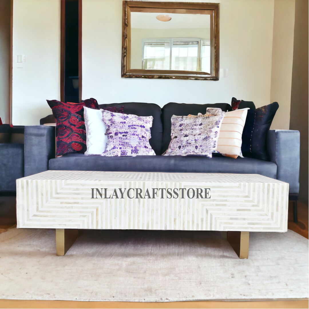 Bone Inlay Stripe Design Coffee Table White, Bone Inlay Stripe Design ...