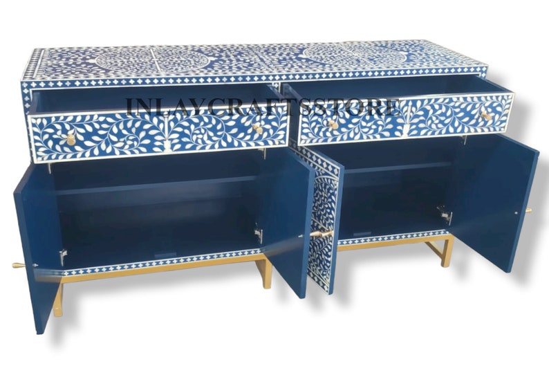 Bone Inlay Scrollvine Design Buffet Table Navy Blue Bone - Etsy