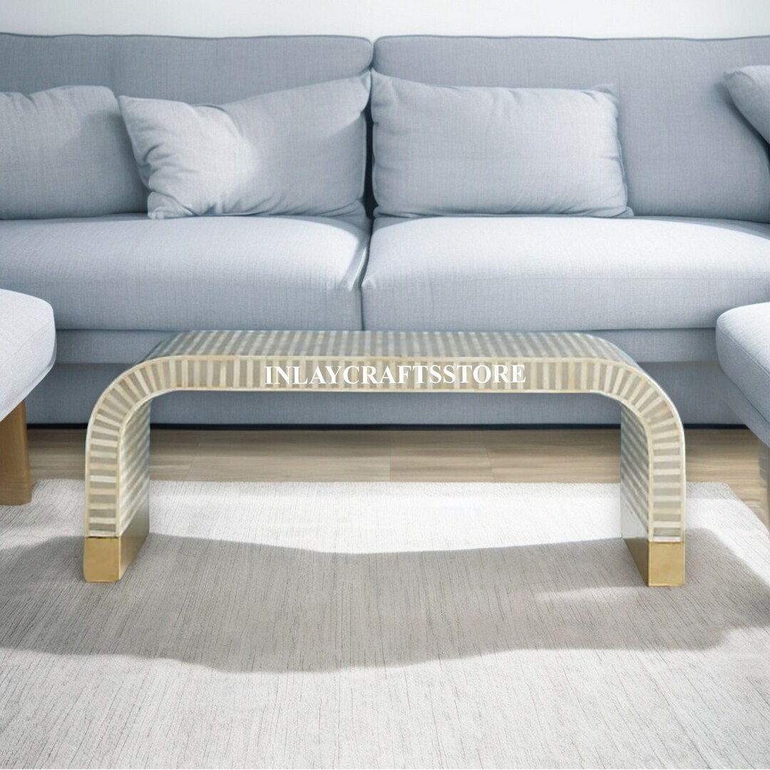 Bone Inlay Optical Design Waterfall Coffee Table Grey, Bone Inlay ...