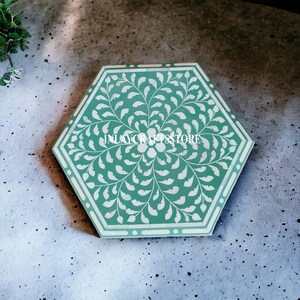 Bone Inlay Hexagonal Floral Design Side Table Green, Bone Inlay ...