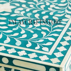 Bone Inlay Floral Design 3 Drawers Bedside Table Teal Green - Etsy