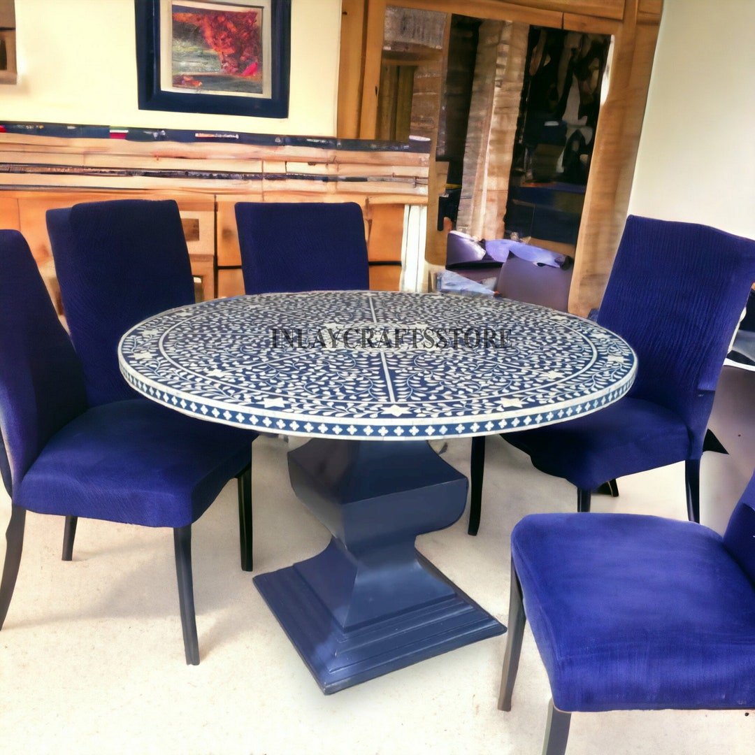 Bone Inlay Scrollvine Design Big Dining Table Blue, Bone Inlay ...