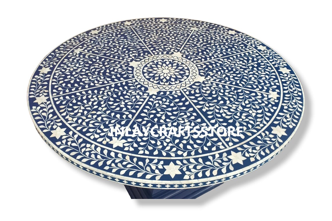 Bone Inlay Scrollvine Design Big Dining Table Blue Bone Inlay - Etsy