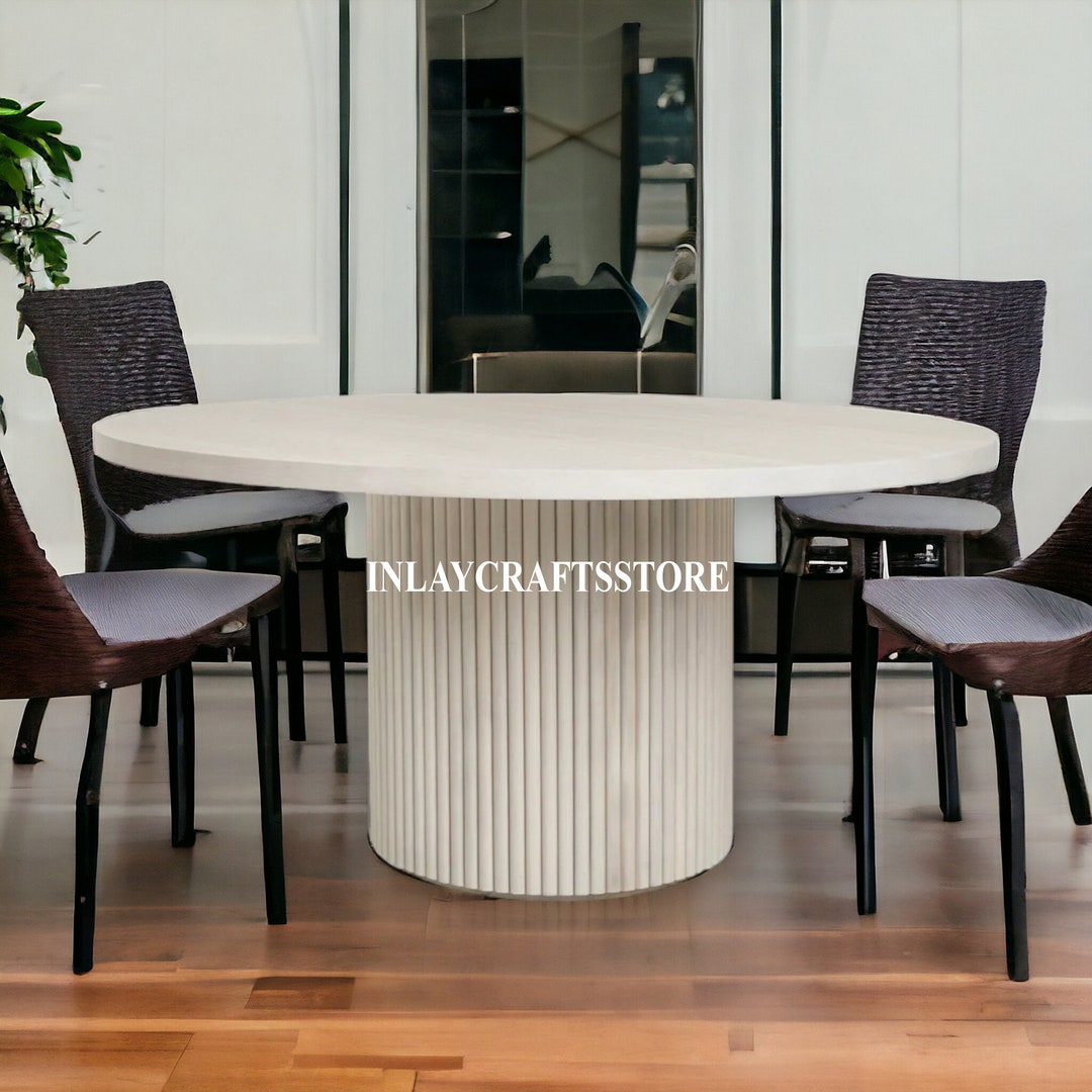 White Washed Round Rustic Elegance: Round Wooden Dining Table, Handmade ...