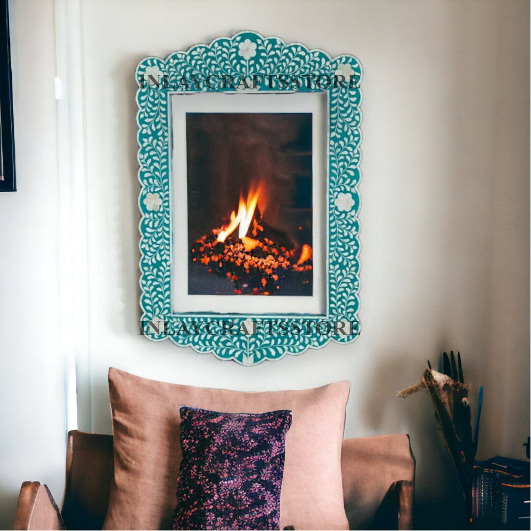 Bone Inlay Floral Scalloped Mirror Frame Green, Bone Inlay Wall Mirror ...