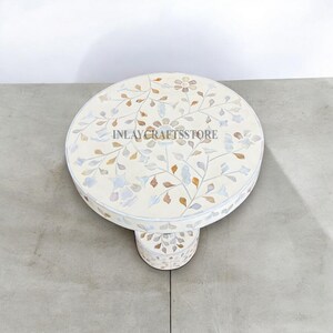 Mother of Pearl Blooming Flower Design Round Accent Table Beige, Mother ...