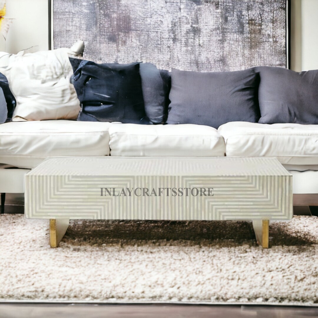 Bone Inlay Stripe Design Coffee Table Light Grey, Bone Inlay Stripe ...