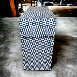 Bone Inlay Geometric Design Console Table Blue, Bone Inlay Geometric ...