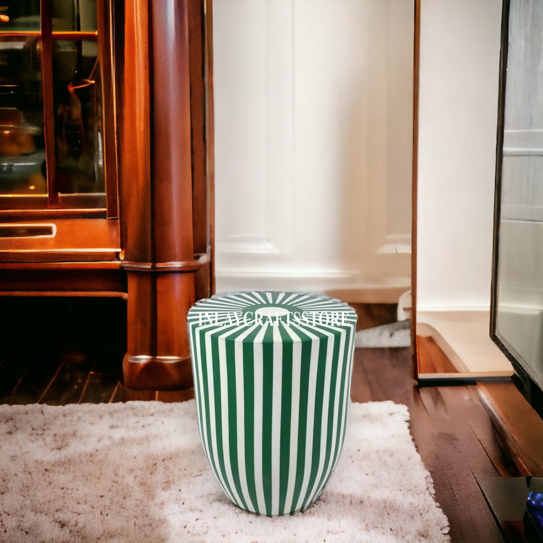 Bone Inlay Stripe Design Round Side Table Green, Bone Inlay Stripe ...