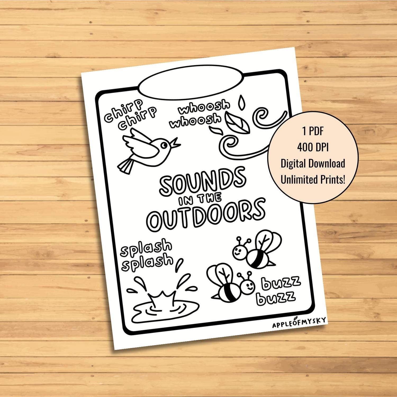Printable Audiology Coloring Page - Sounds in the Outdoors - Etsy