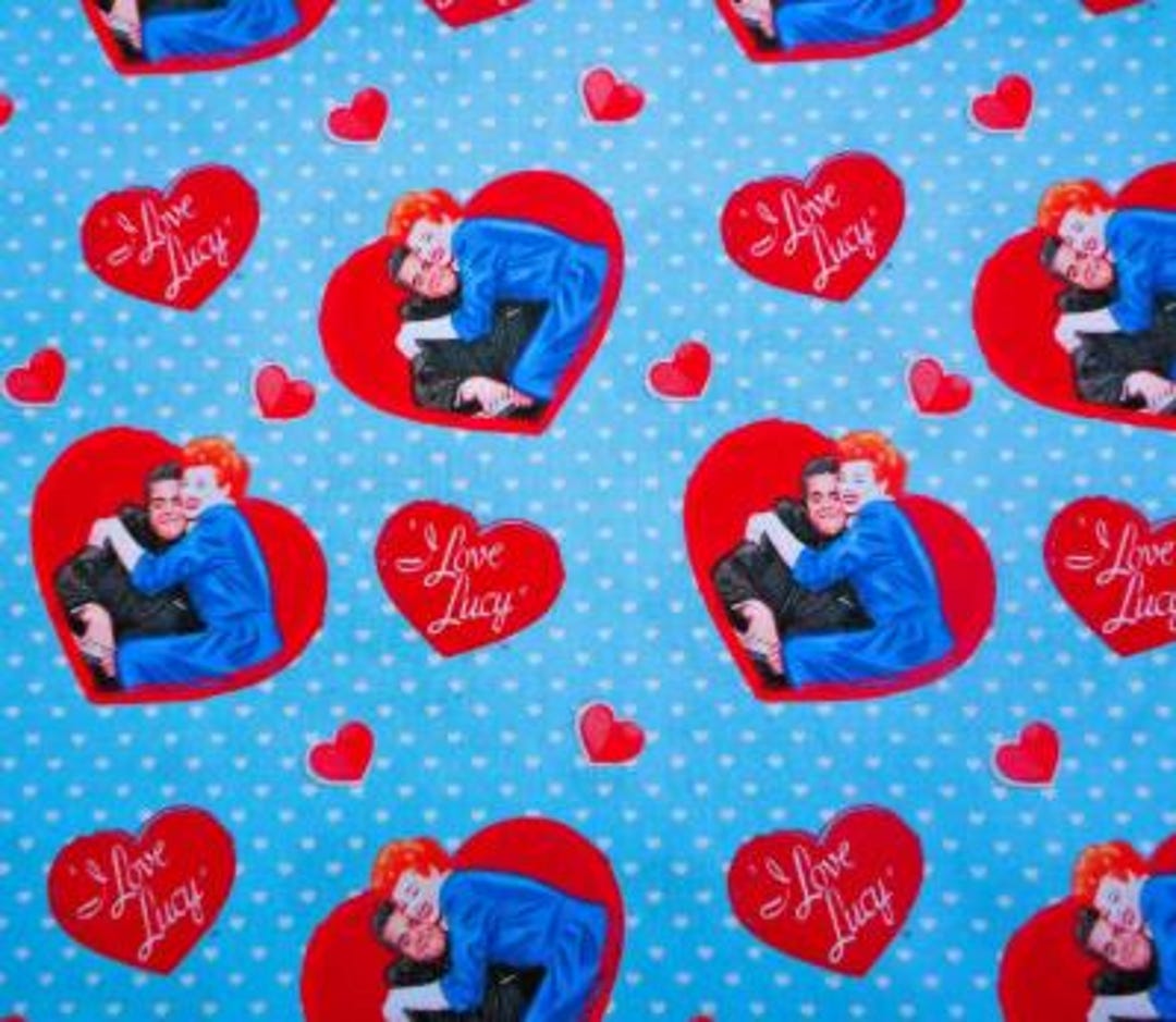 Springs Creative I Love Lucy Ricky Heart Toss on Blue Cotton Fabric ...