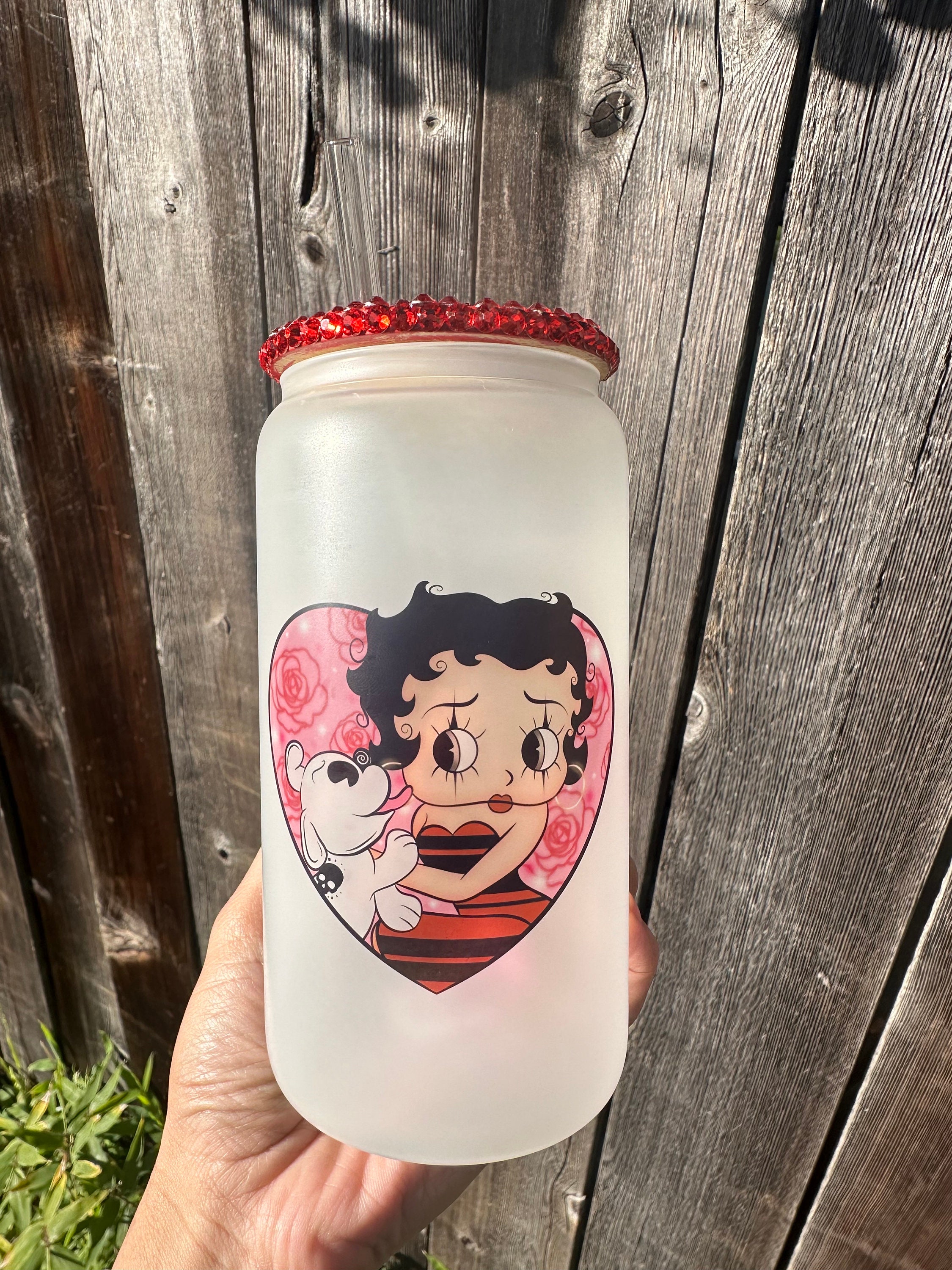 Betty Boop Glass Cup and Rhinestone Lid - Etsy