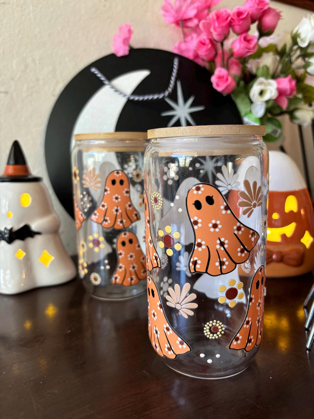 Cute Ghost Glass Cup|barro Ghosties|talavera Design|trendy Cup|cute ...