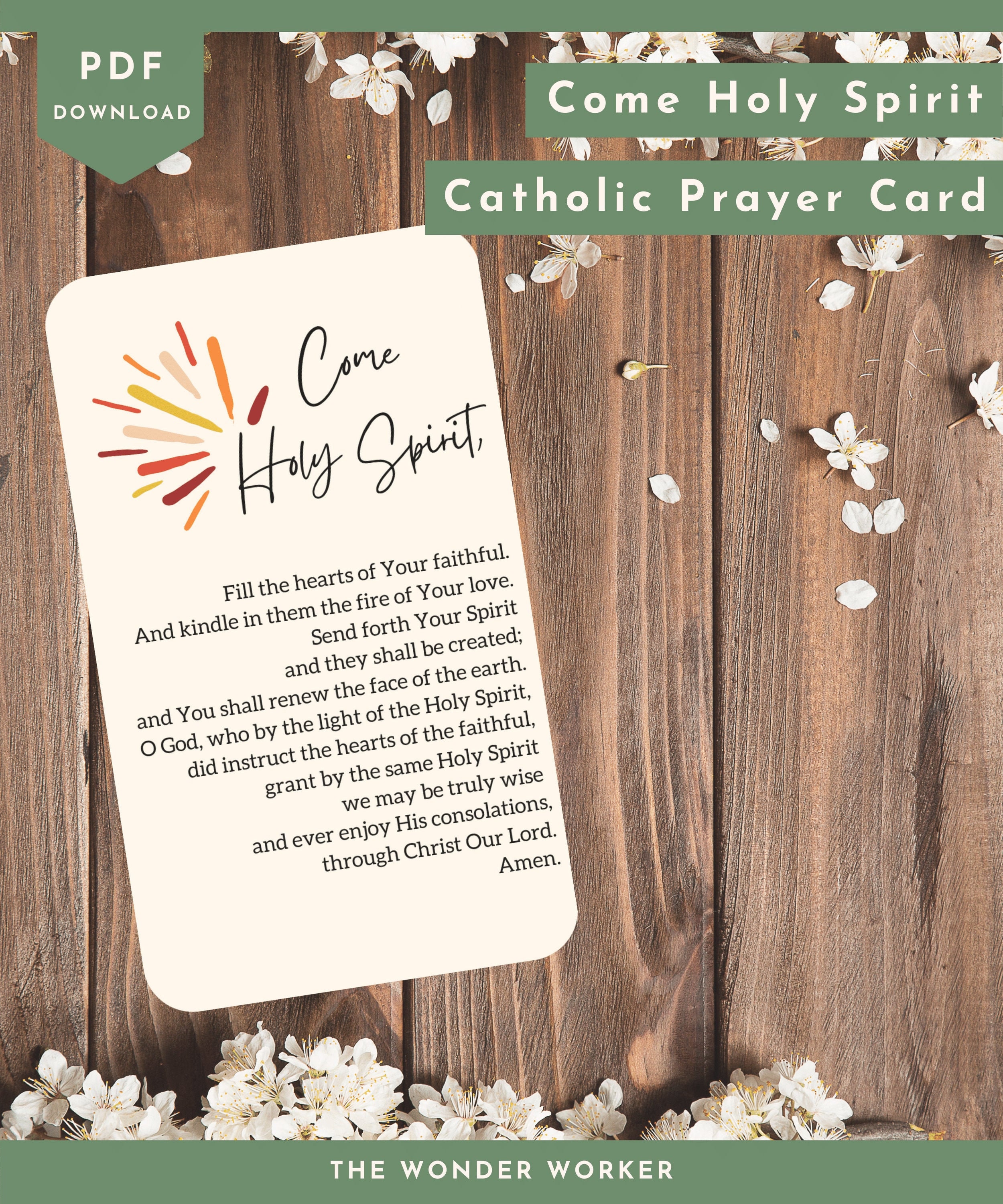 Come Holy Spirit Catholic Prayer Card Digital Download - Etsy