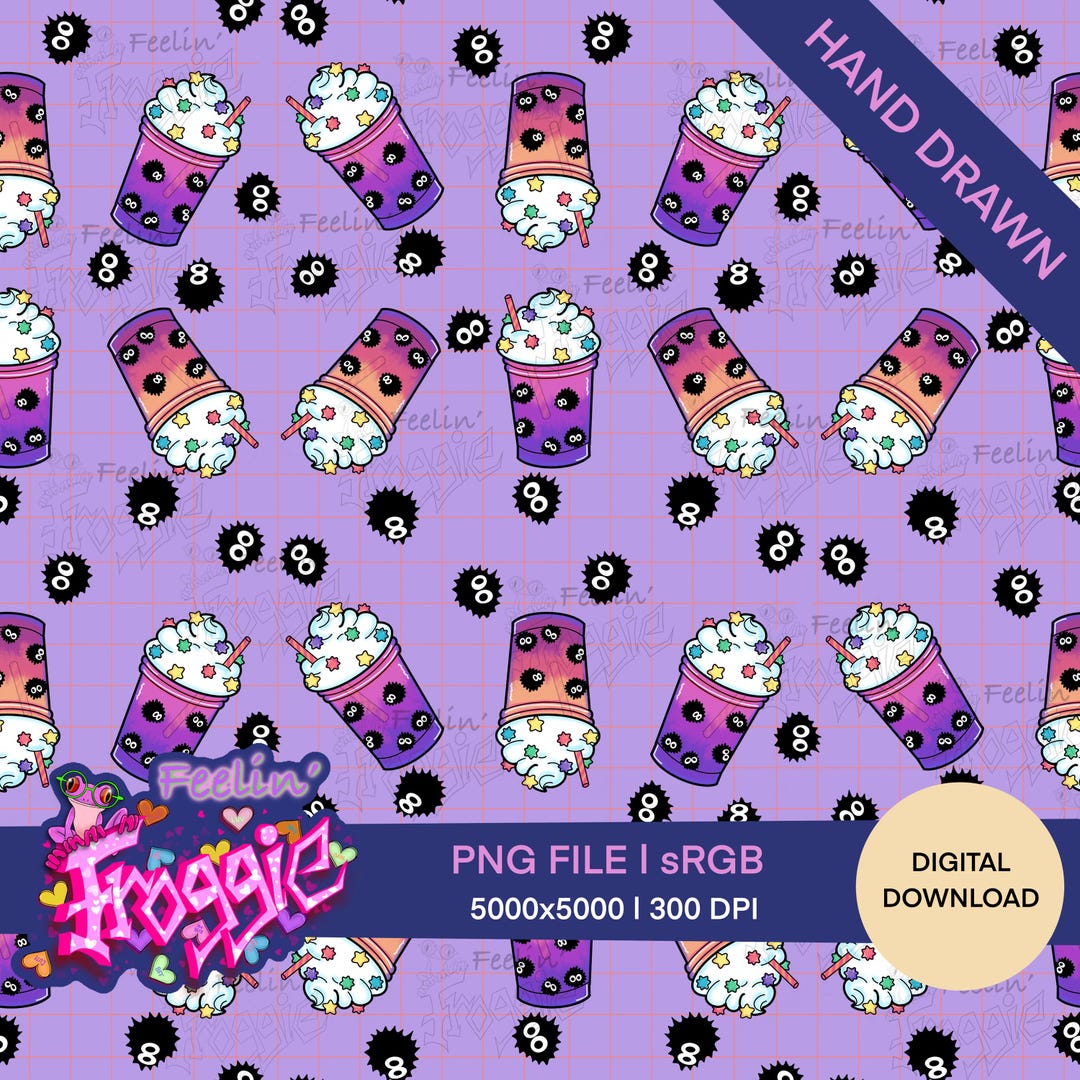 Purple Orangesoot Sprite Boba Drink Seamless Pattern 300 DPI PNG ...