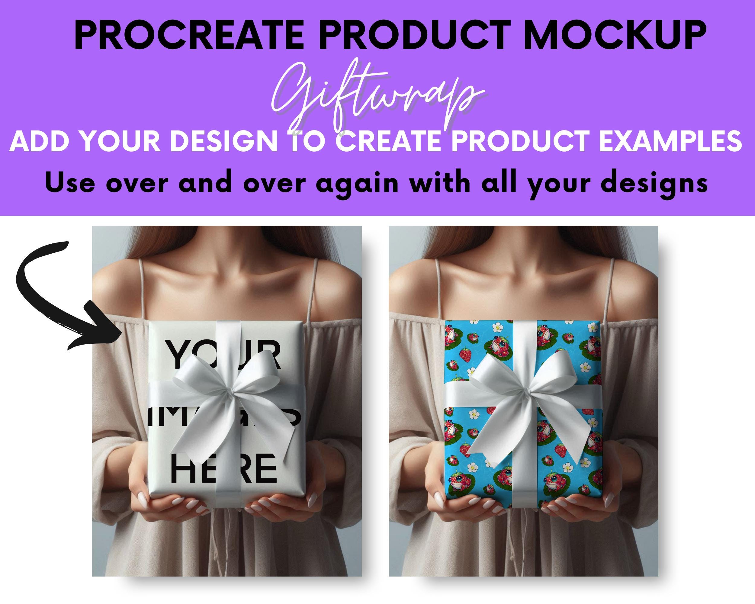 Procreate Mockup Gift Wrap Seamless Pattern Design Mockup, Mock up for ...