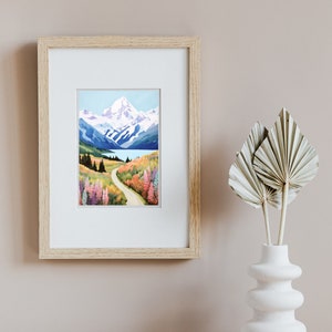 Aoraki Mount Cook Watercolor Print, New Zealand Mountain Landscape Wall ...