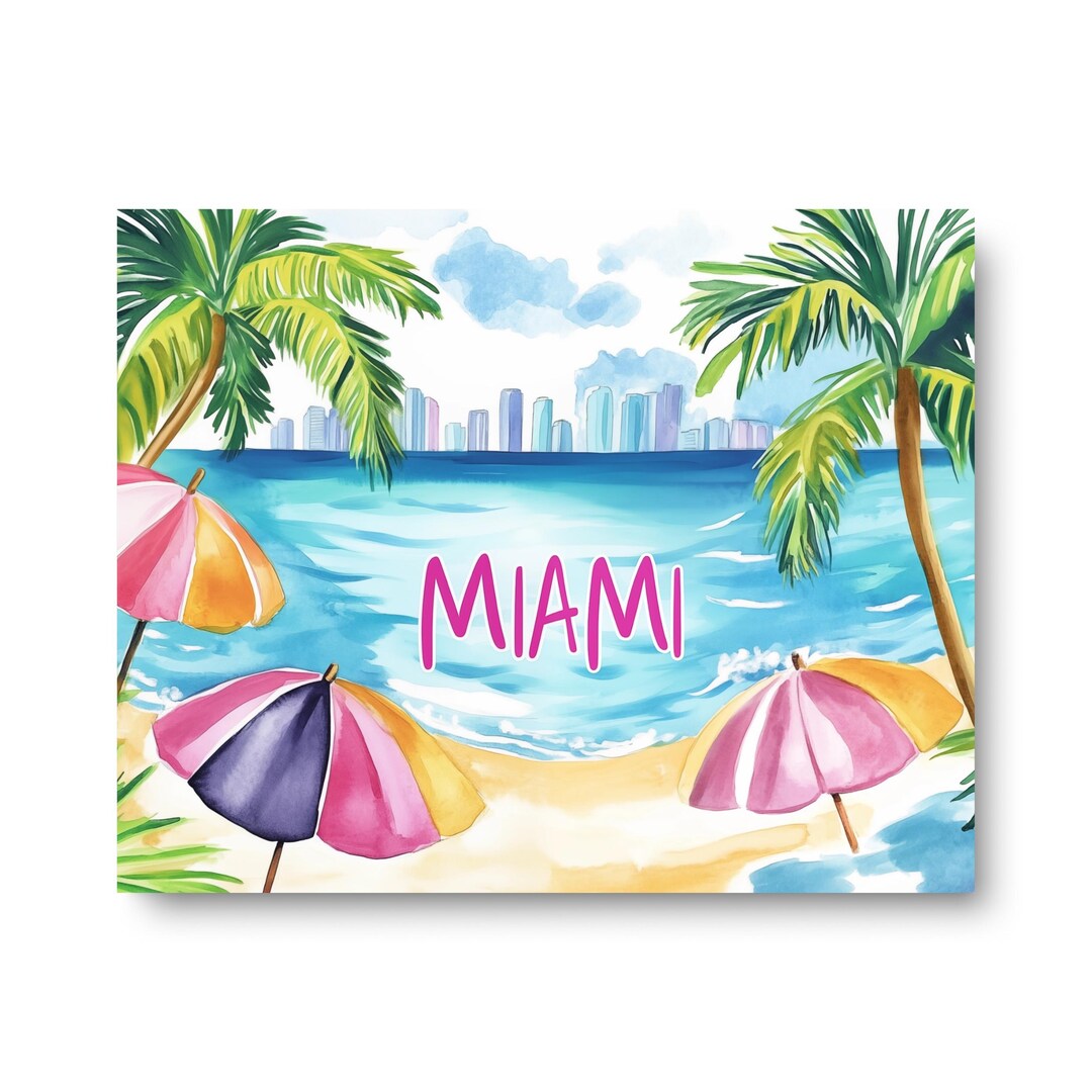 Miami Horizontal Watercolor Print | Florida Travel Gift | South Beach ...