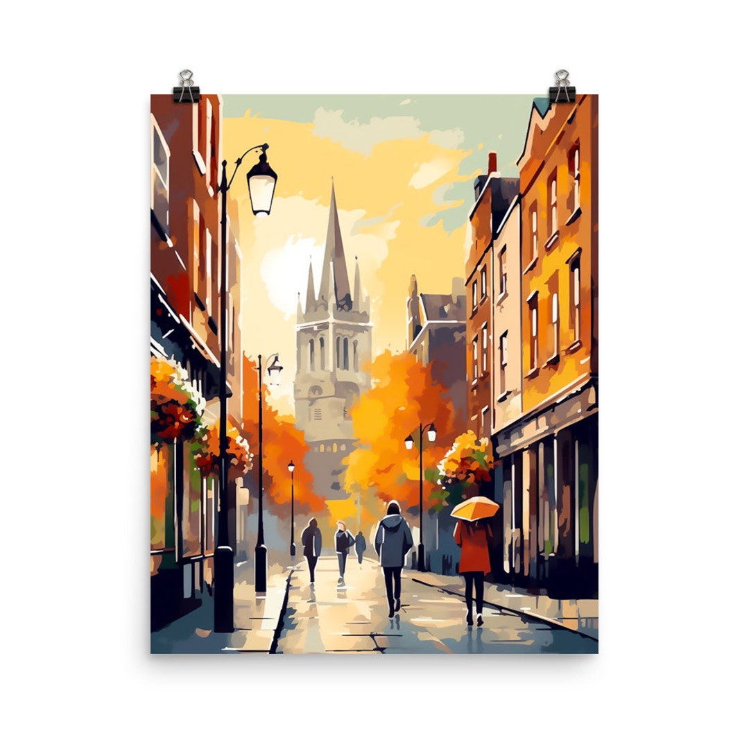 Dublin Watercolor Print, Autumn Irish Cityscape Travel Poster, Ireland ...