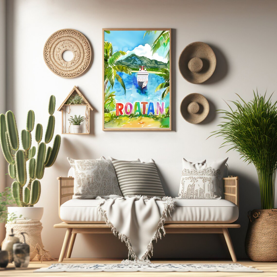 Roatan Watercolor Print, Tropical Island Cruise Ship Wall Art ...