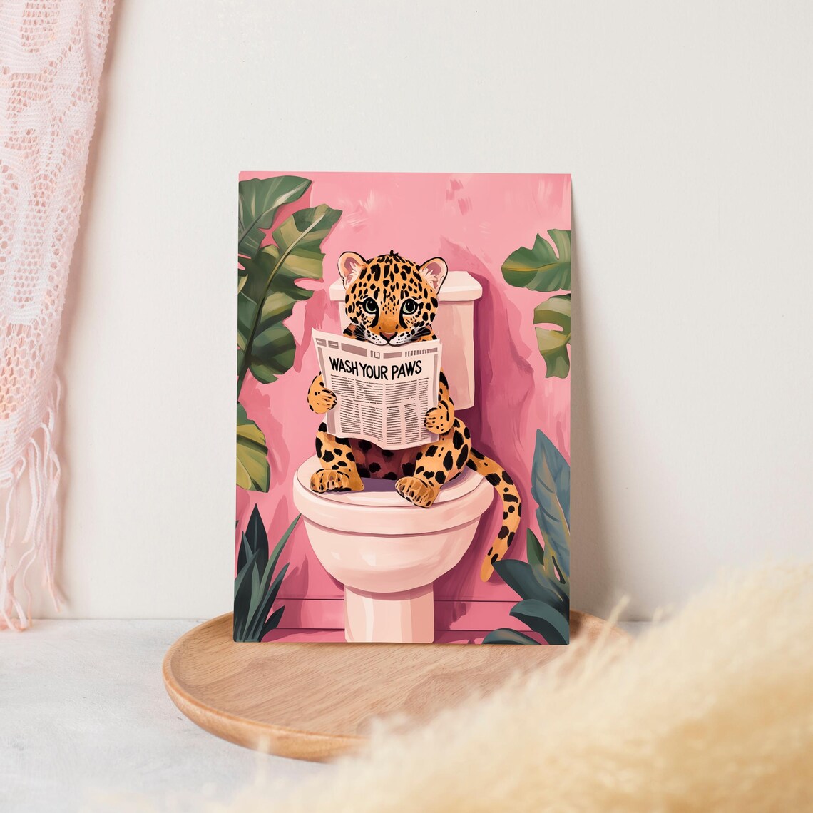 Jaguar Cub Watercolor Print, Funny Bathroom Wall Art, Quirky Animal ...
