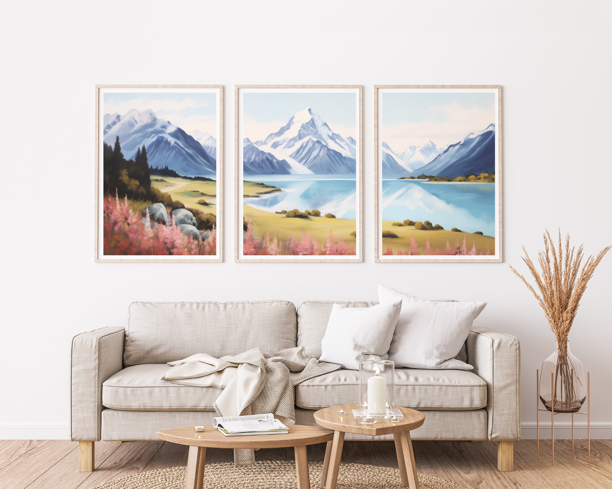 Aoraki Mount Cook Watercolor Print Set of 3, New Zealand Mountain Wall ...