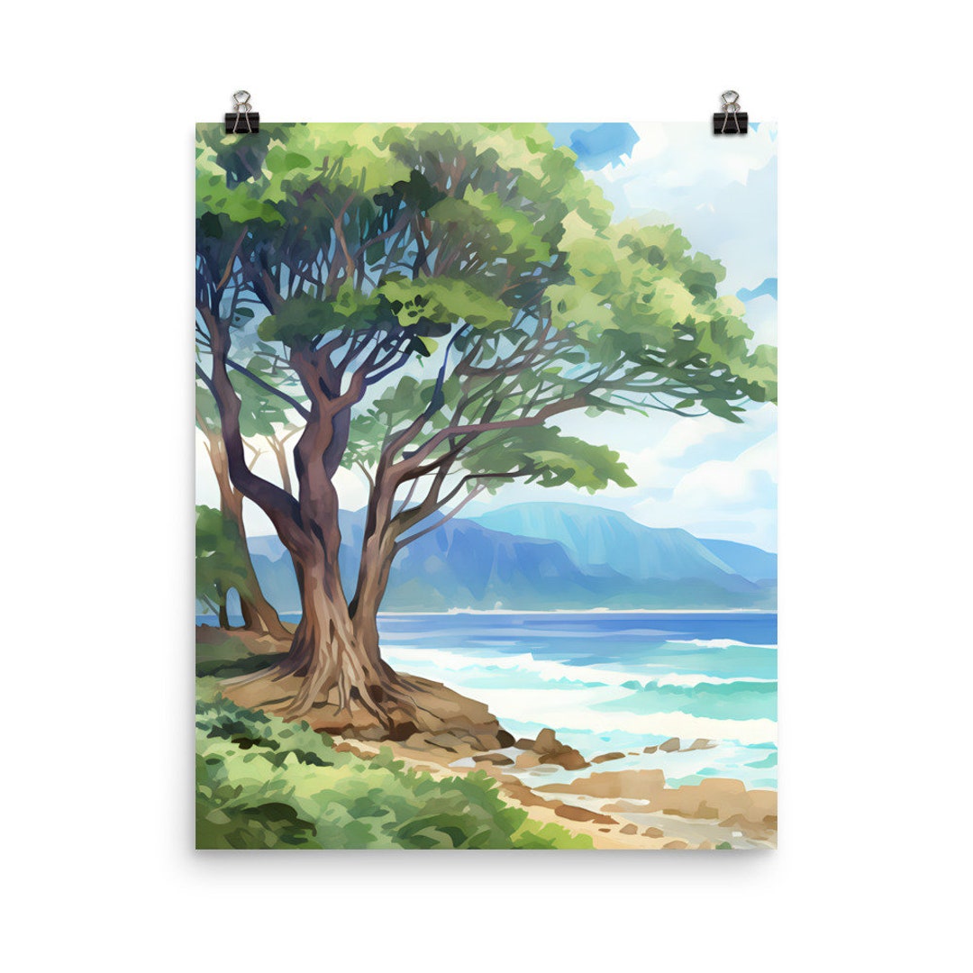 Lahaina Banyan Tree Watercolor Print, Maui Hawaii Wall Art, Tropical ...