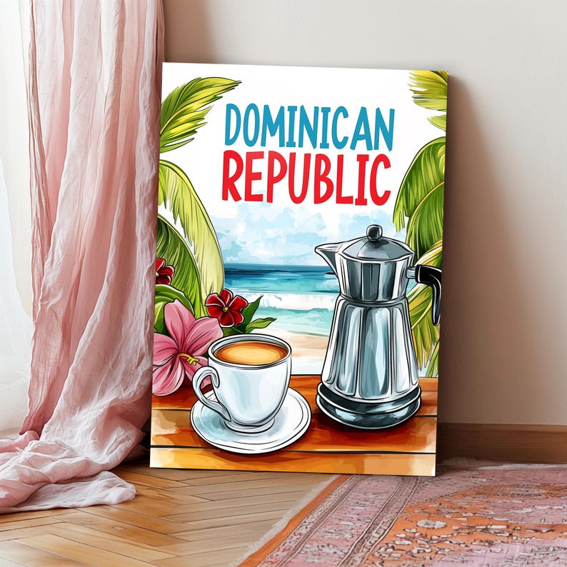 Dominican Coffee Watercolor Print, Tropical Cafe Wall Art, Caribbean ...