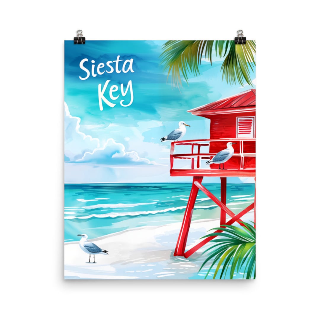 Siesta Key Watercolor Print | Florida Travel Gift | Sarasota | Gulf of ...
