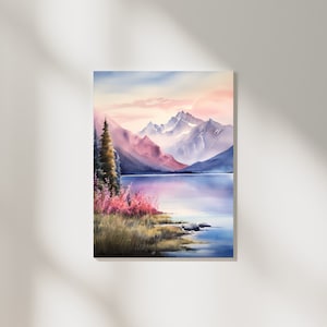 Lake Tekapo Watercolor Print, New Zealand Mountain Landscape Wall Art ...