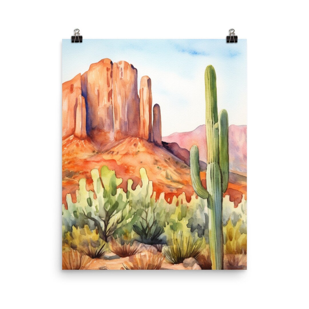 Sonoran Desert Watercolor Print, Arizona Red Rocks Wall Art, Southwest ...