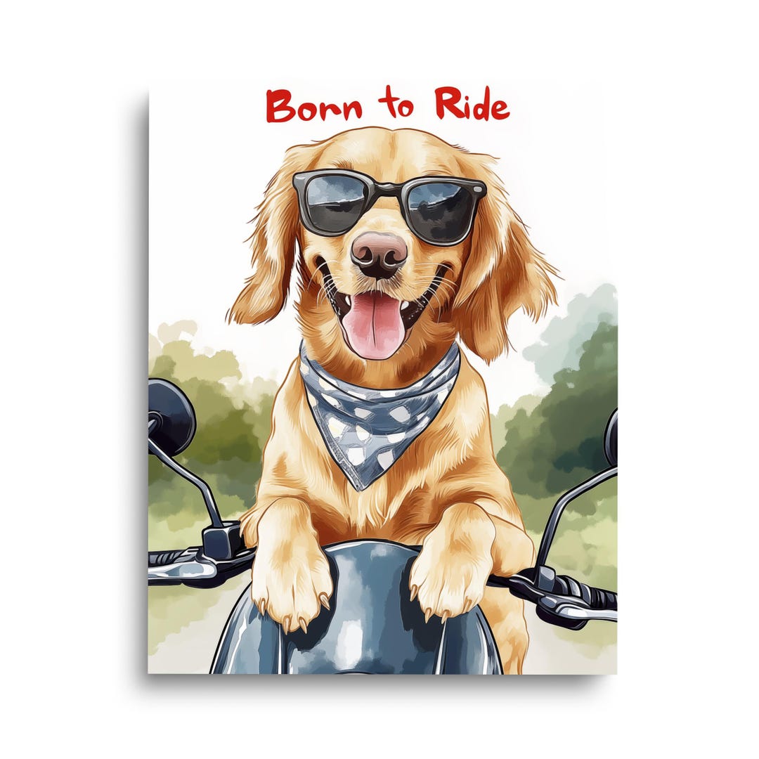 Born to Ride Print | Golden Retriever Wall Art | Funny Dog Poster | Dog ...