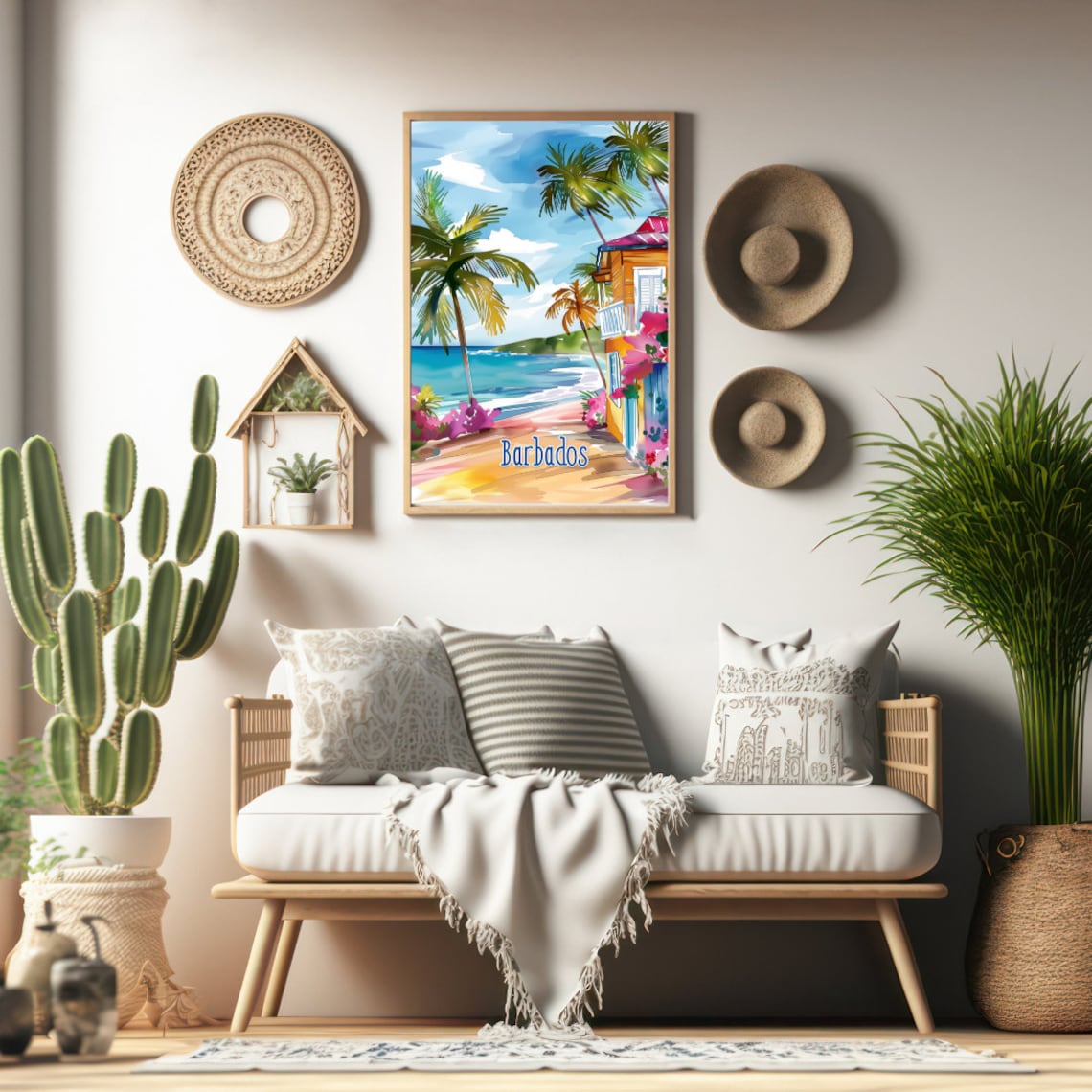Barbados Watercolor Print, Caribbean Island Coastal Art, Tropical Beach ...