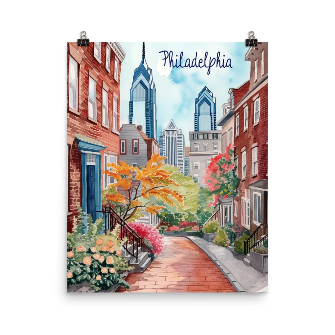 Philadelphia Watercolor Print, Historic Cityscape Poster, Pennsylvania ...
