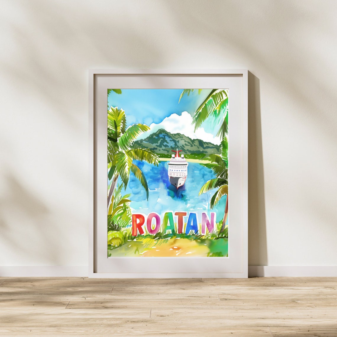 Roatan Watercolor Print, Tropical Island Cruise Ship Wall Art ...