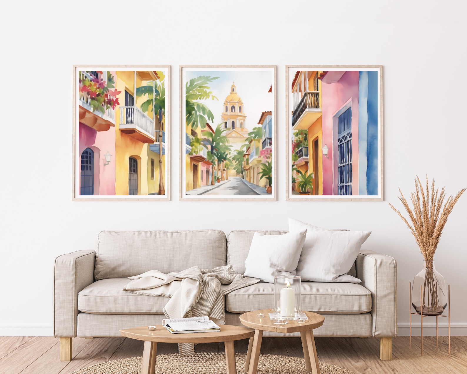 Cartagena Watercolor Print Set of 3, Colombian Street Wall Art ...