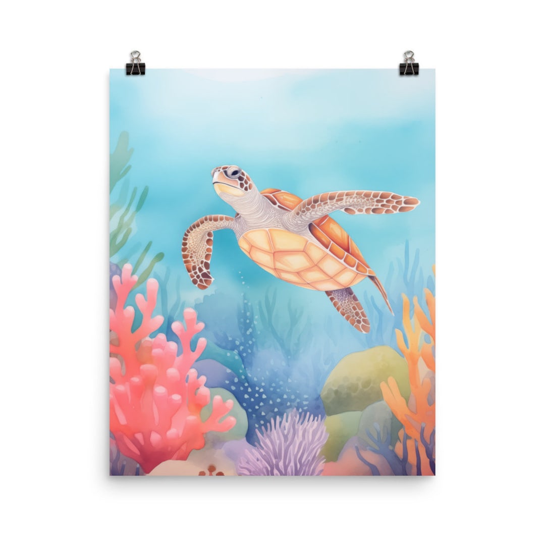 Sea Turtle Watercolor Print Marine Life Wall Art Wildlife Underwater ...