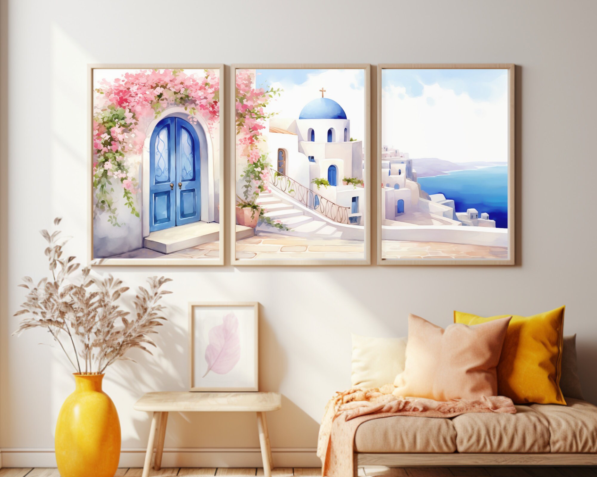 Traditional Greek Door Watercolor Print Set of 3 Santorini - Etsy